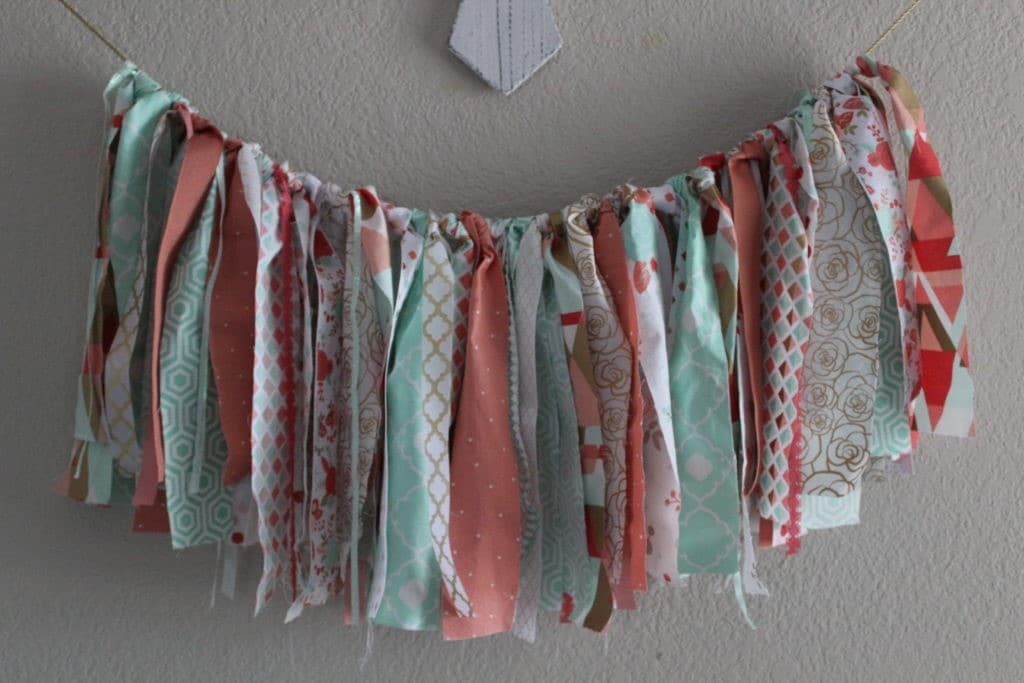 DIY Fabric Rag Garland for Mint, Coral, and Gold Nursery